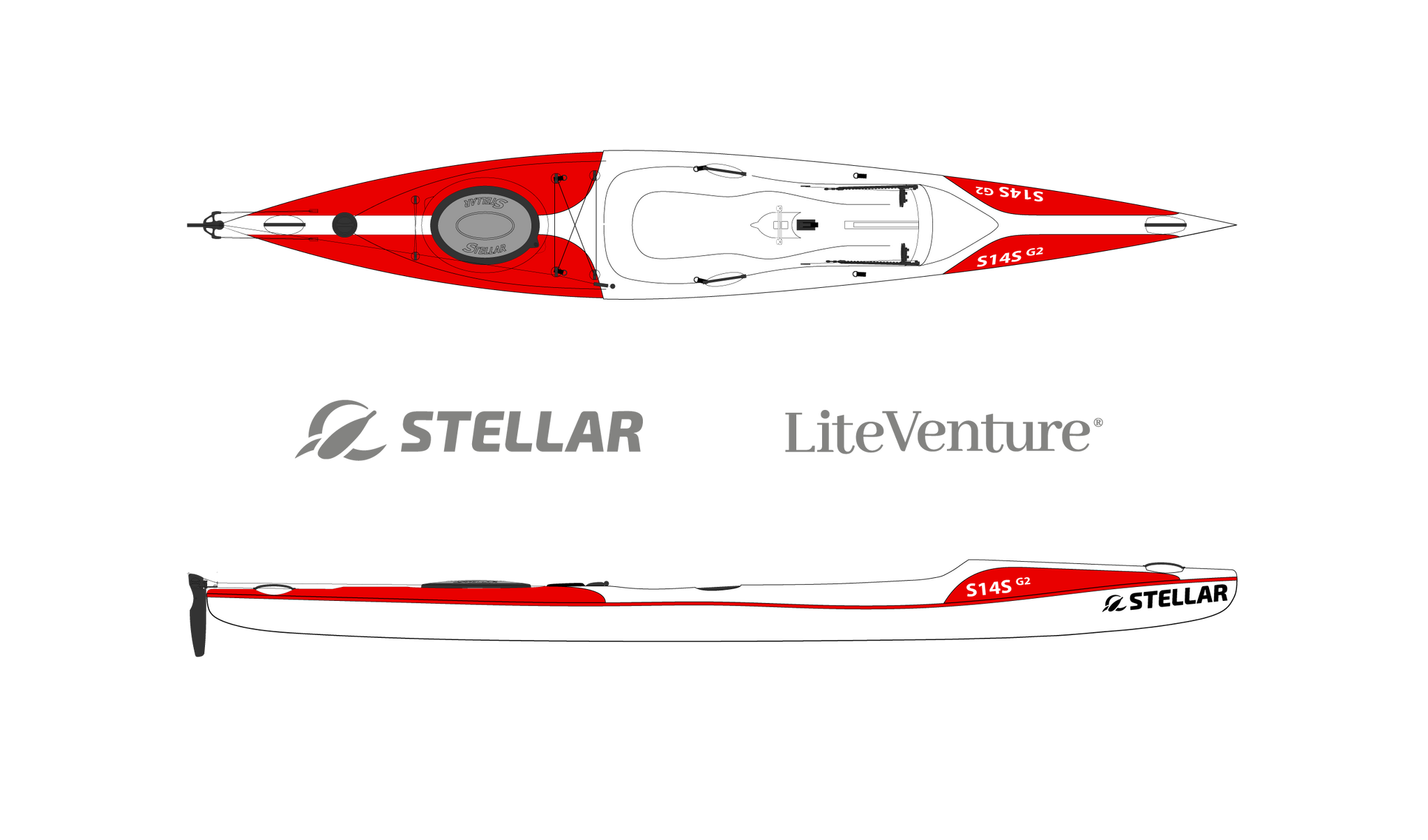 Lightweight sit-on-top kayak Stellar S14S, red/white
