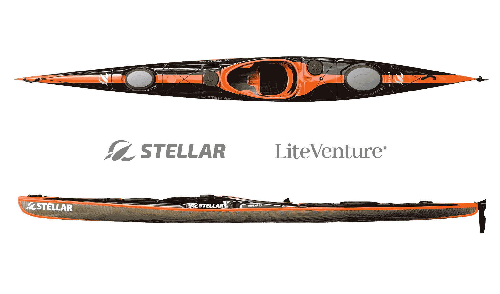 Lightweight kayak Stellar S18 Expedition G2, black/orange