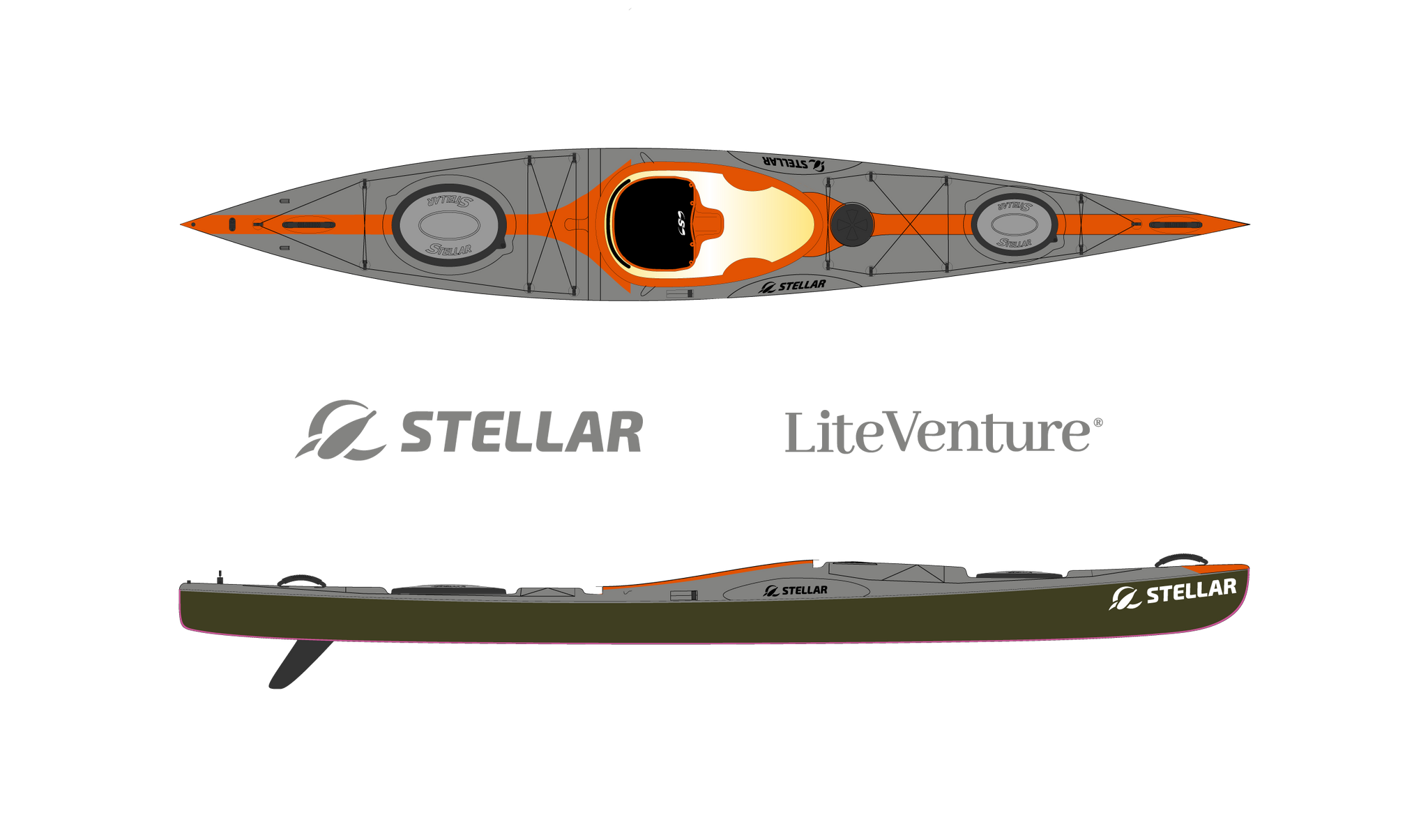 16.5 kg lightweight leisure kayak Stellar S14, grey/orange