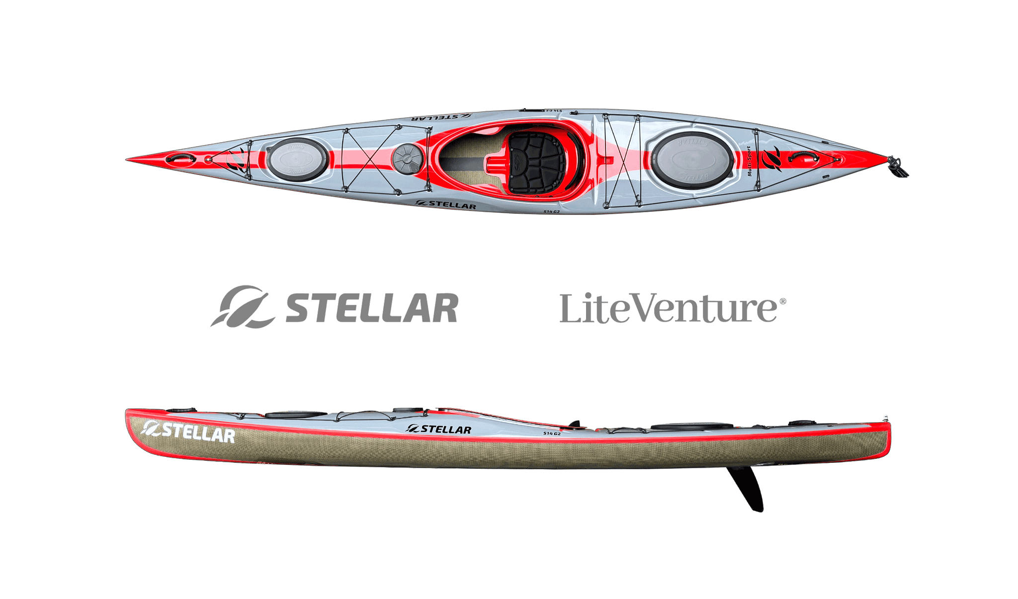 16.5 kg lightweight leisure kayak Stellar S14, grey/red
