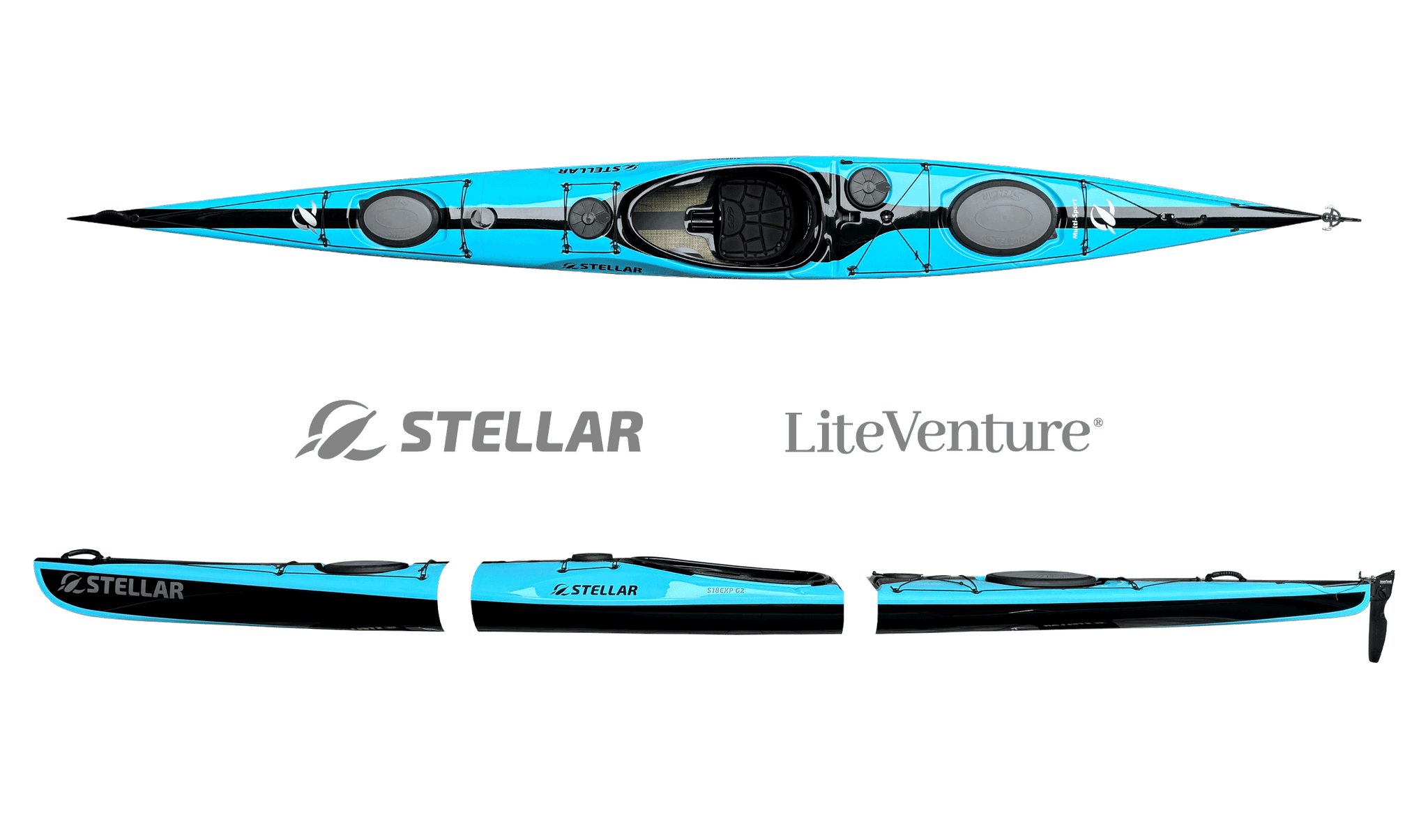 Stellar S18 Exp G2: divisible, lightweight touring kayak configured as ...