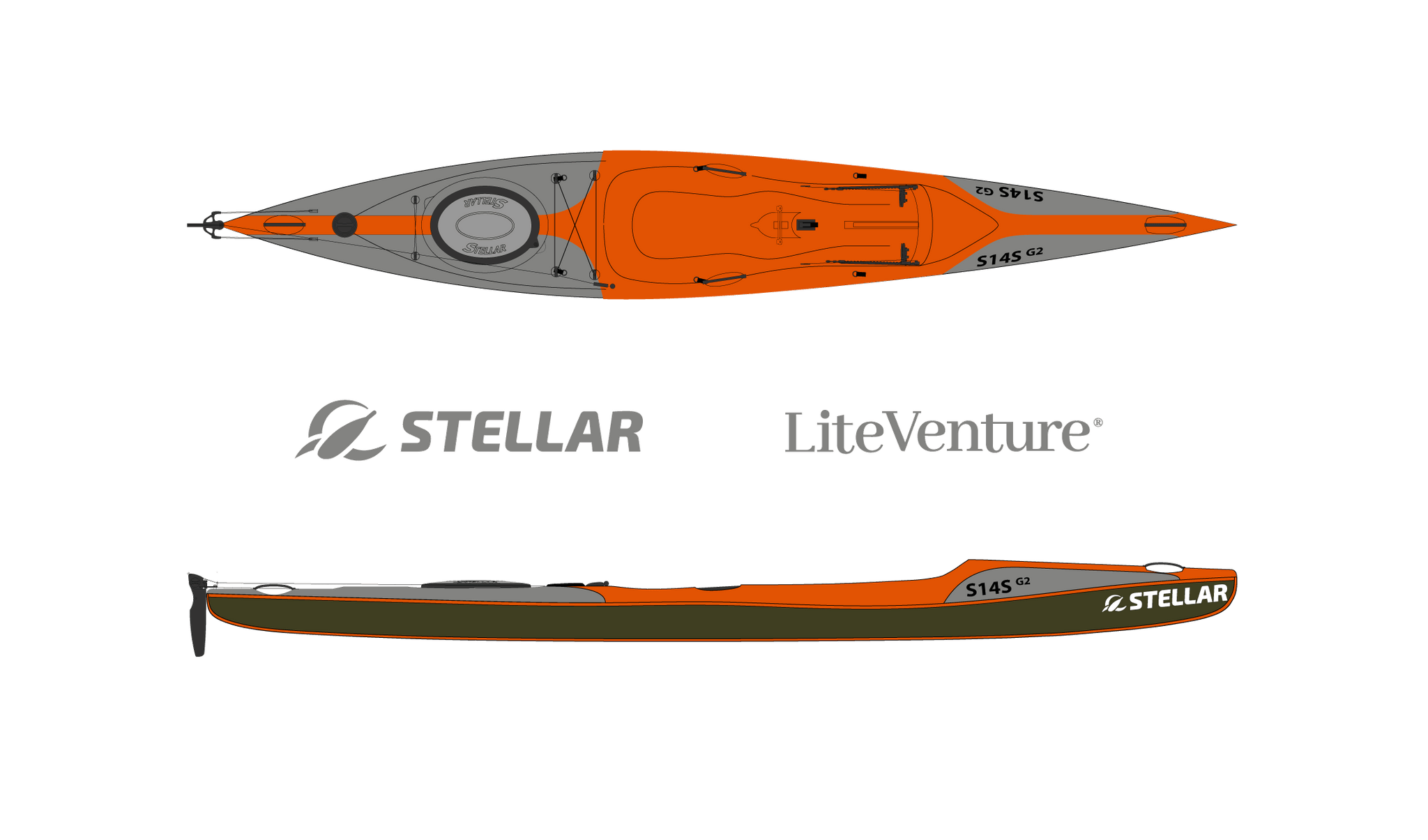 Lightweight sit on top kayak Stellar S14S Puffin, grey/orange
