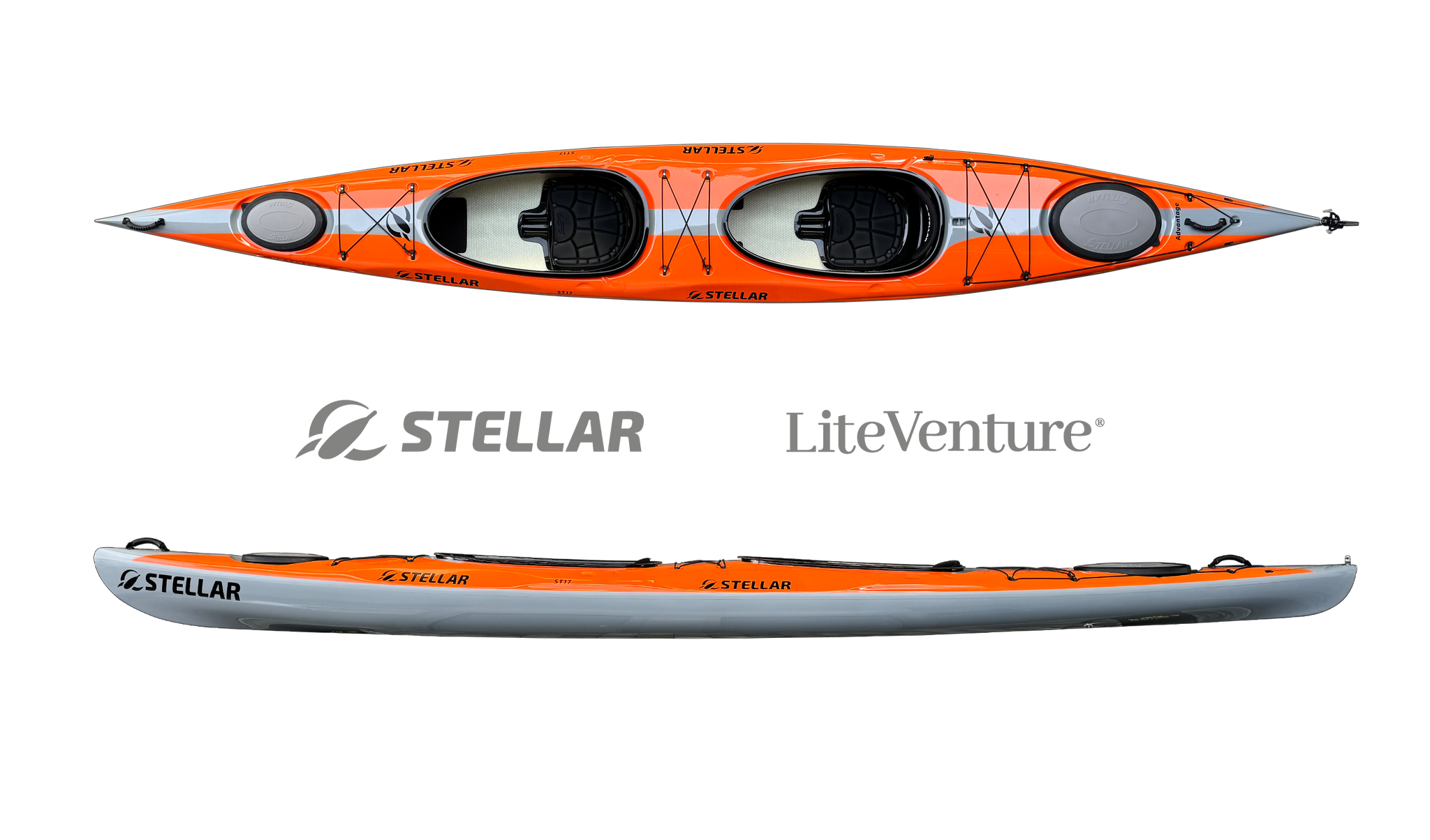 Lightweight tandem kayak Stellar ST17 for leisure tours, orange / grey
